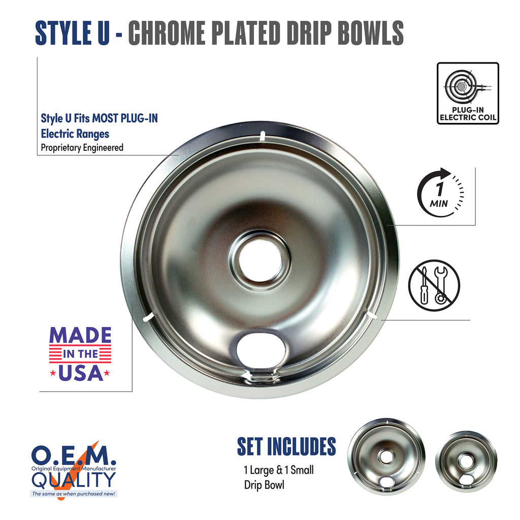 Heavy-Duty Chrome Drip Bowls for Electric Stoves | 2-Pack | Range Kleen